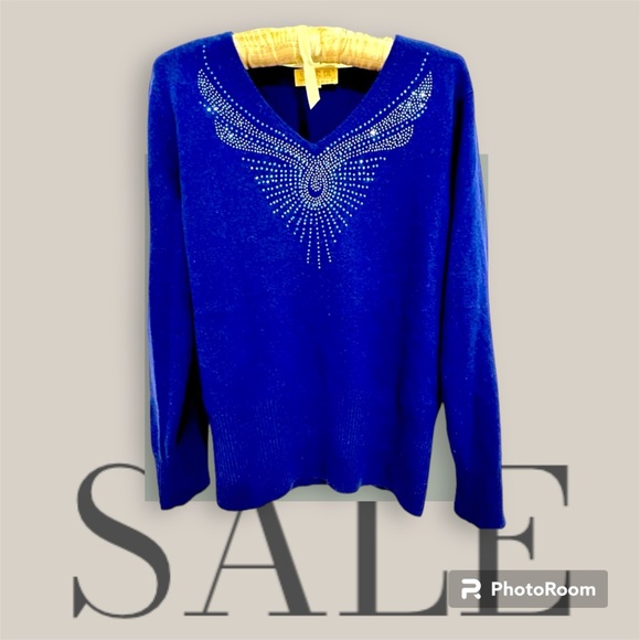 Sweaters | Vintage Cobalt Blue Cashmere Sweater With Rhinestones | Poshmark